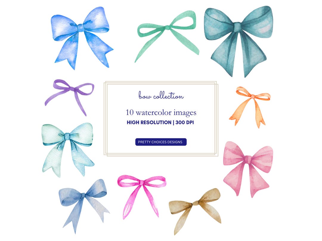 Printable Watercolor Bow Clipart Set - Hand-painted Bows, Elegant ...