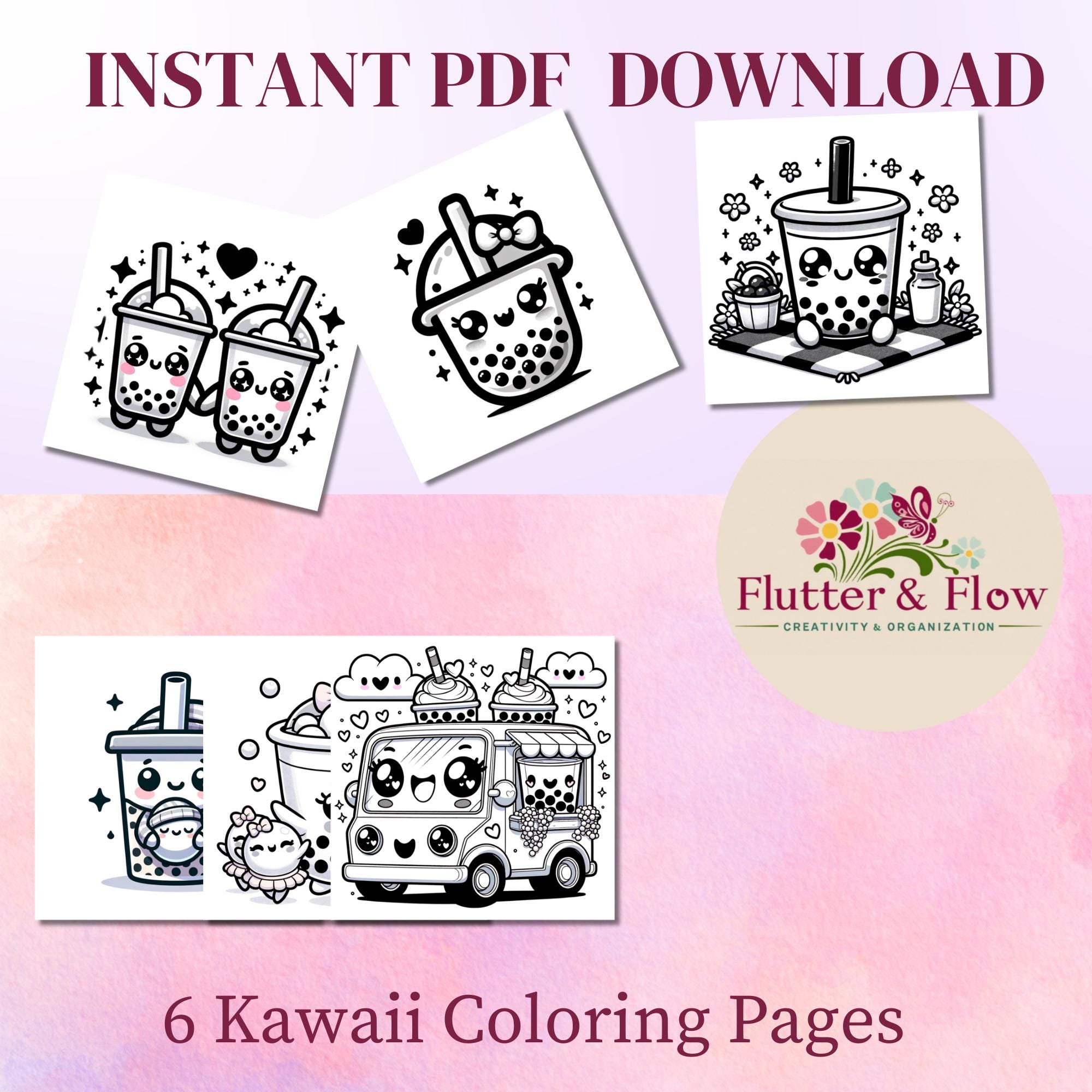Kawaii Boba Tea Coloring Fun Book, Boba Drink Art Pages, DIY Coloring ...