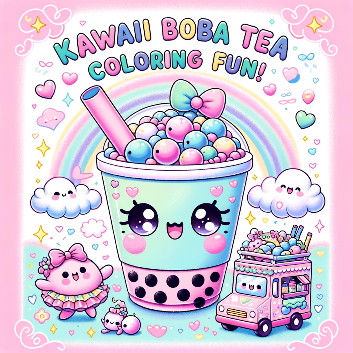 Kawaii Boba Tea Coloring Fun Book, Boba Drink Art Pages, DIY Coloring ...