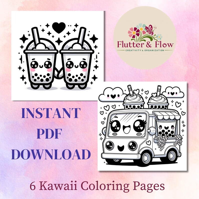 Kawaii Boba Tea Coloring Fun Book, Boba Drink Art Pages, DIY Coloring ...