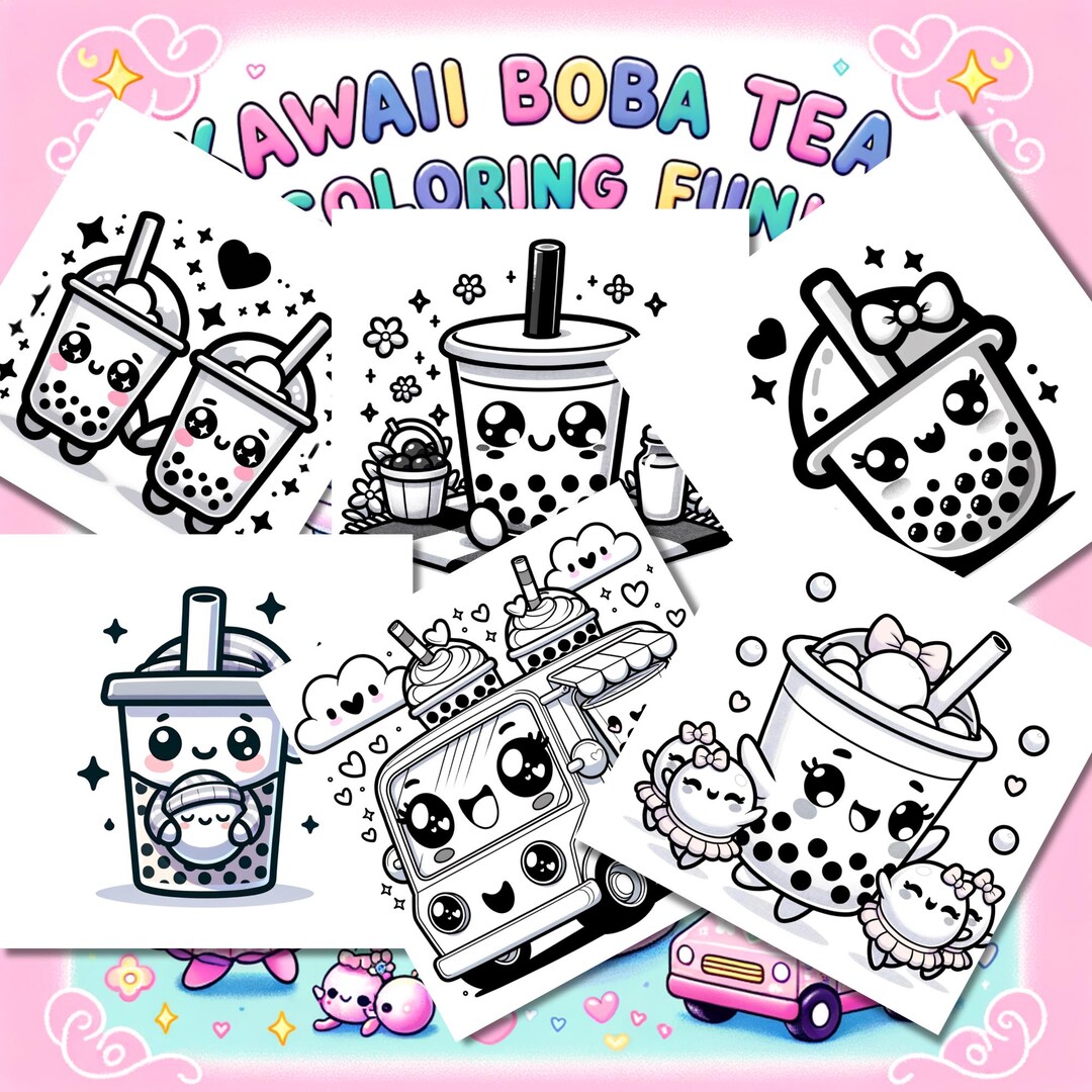 Kawaii Boba Tea Coloring Fun Book, Boba Drink Art Pages, DIY Coloring ...