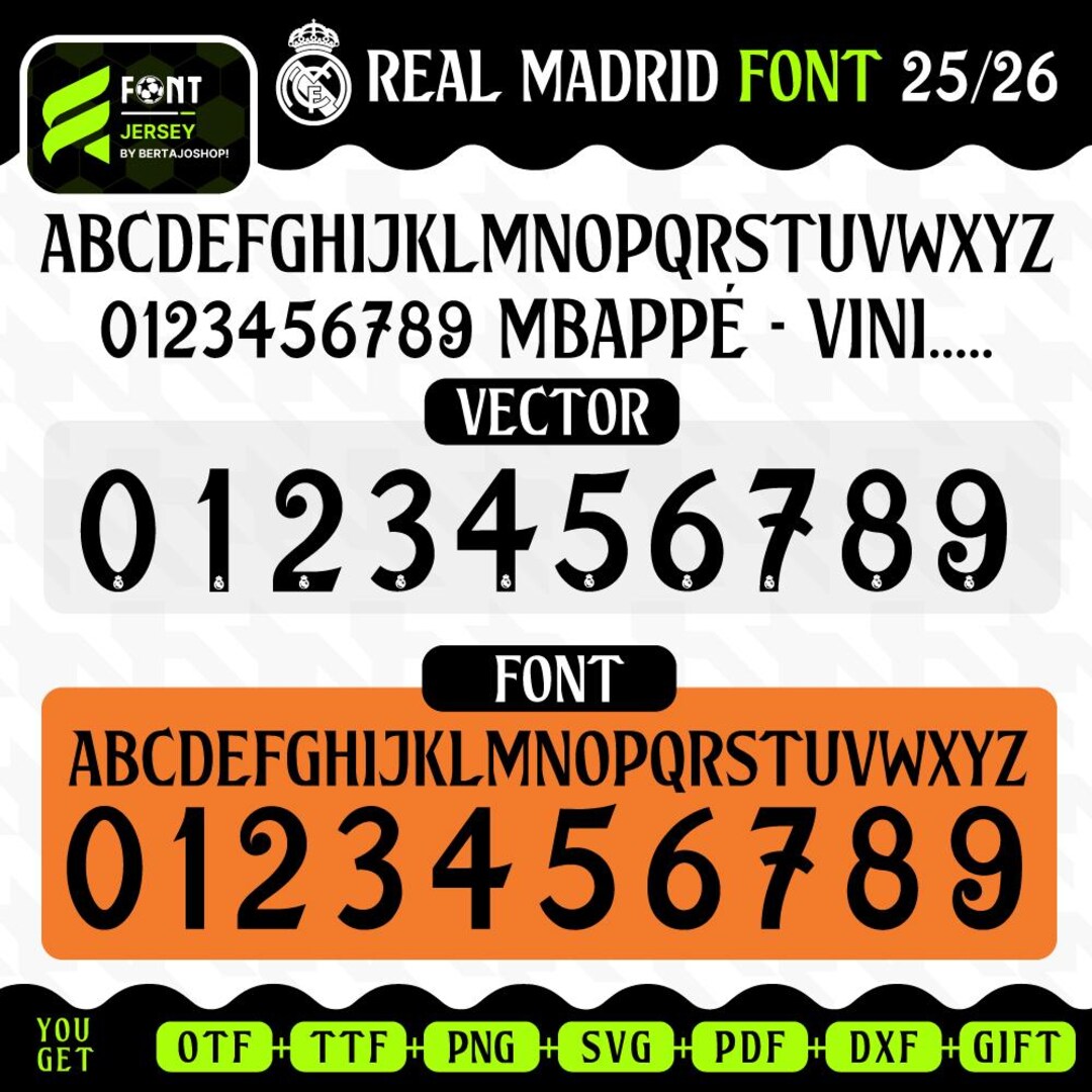 Real Madrid Font 2024-2025 Jersey Font and Vector, Digital Download ...