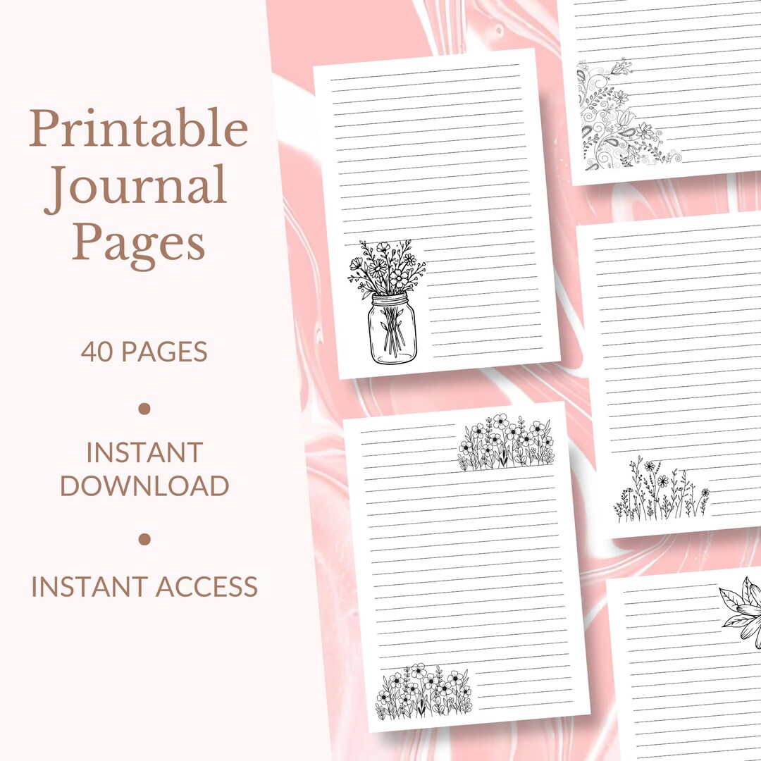 Printable Journal Pages, Lined Floral Paper, Pretty Stationery, Floral ...