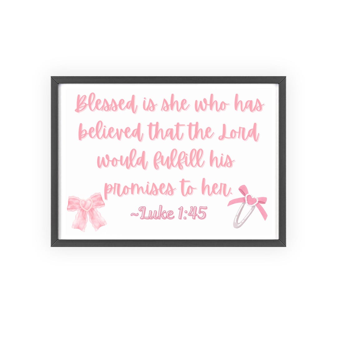 Blessed is She Poster With Wooden Frame Bow Detail Pink Girly Wall Art ...