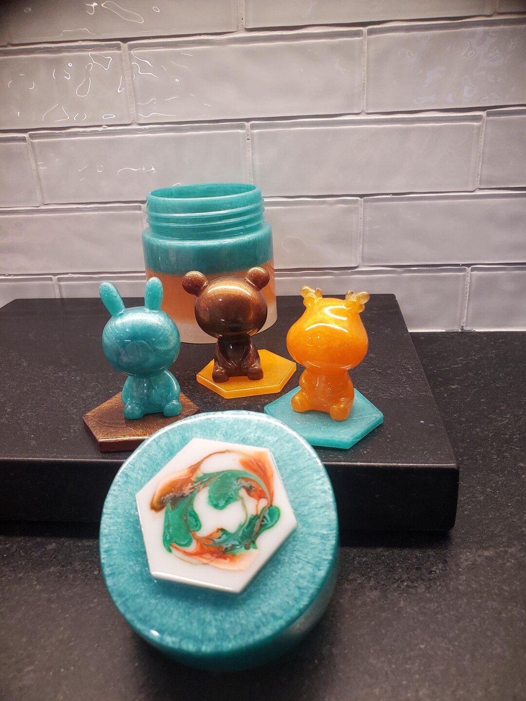 Fun Jar (set of Three Animals & Tokens) Toy - Unique Hand-made Resin ...