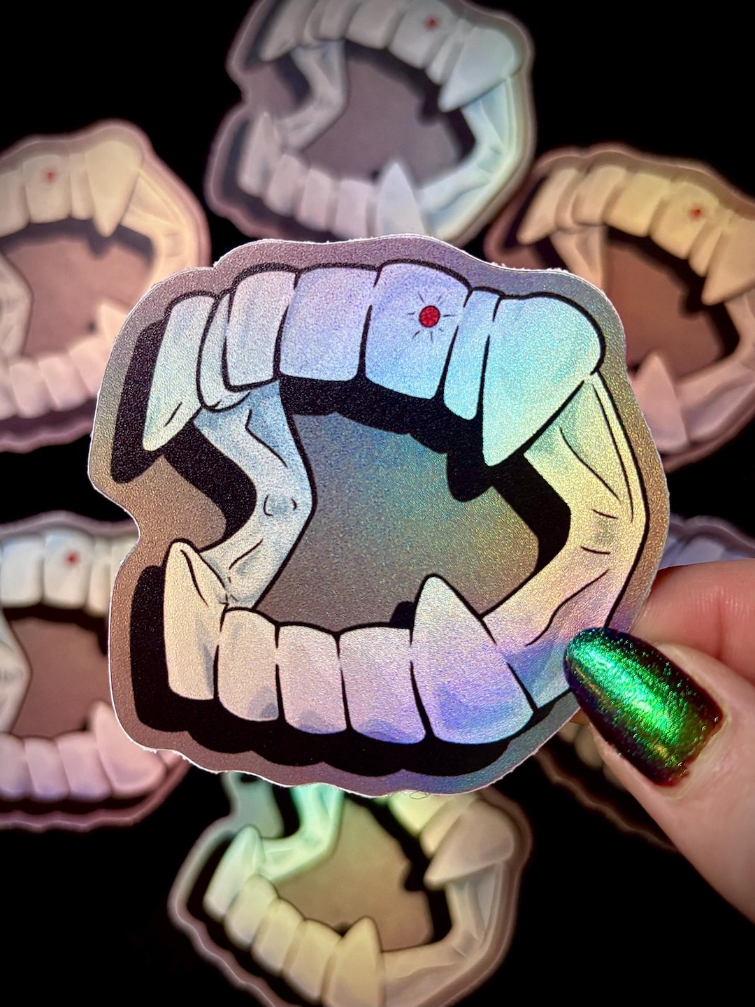 Vampire Teeth With Tooth Gem Sticker - Etsy