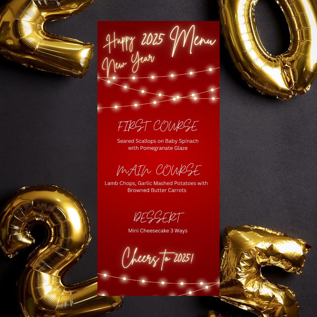 New Year Dinner Menu Template, Red Design, Instant Download - Etsy