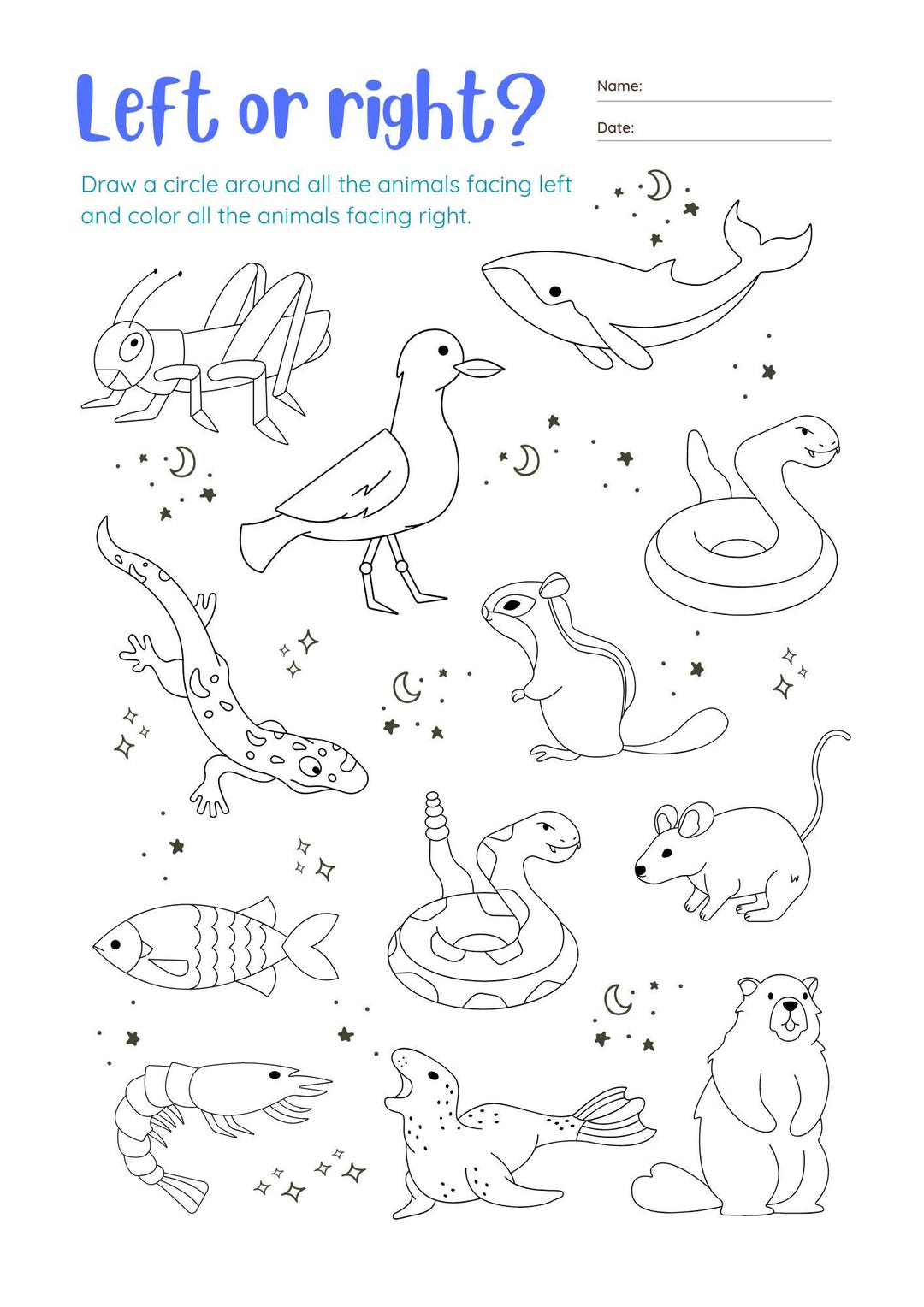 Left Right Math Coloring Worksheet in Illustrative Style - Etsy