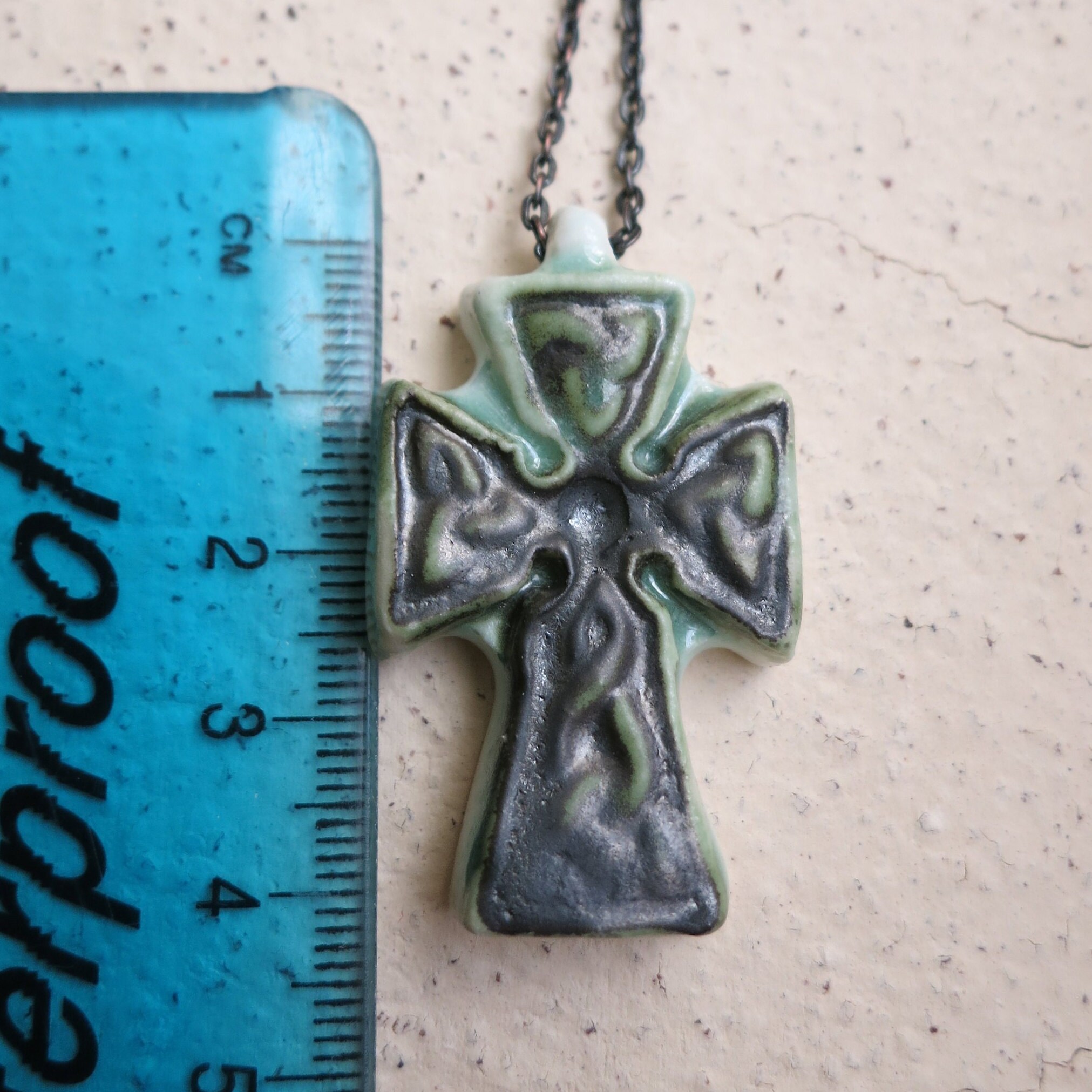 Gothic porcelain celtic cross pendant necklace with copper | Etsy