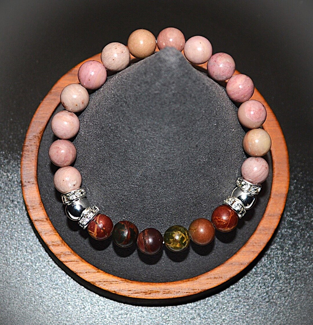 Natural Rhodonite & Picasso Jasper Gemstone Bracelet ~ Healing Stone ...