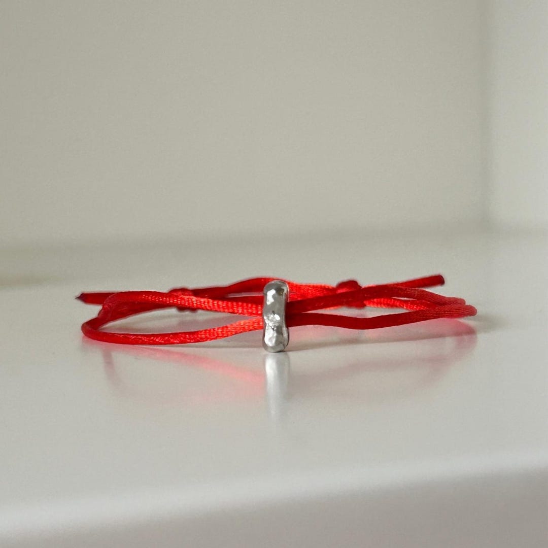 Real Diamond, Red Kabbalah String Bracelet, Sterling Silver Bone Bead ...