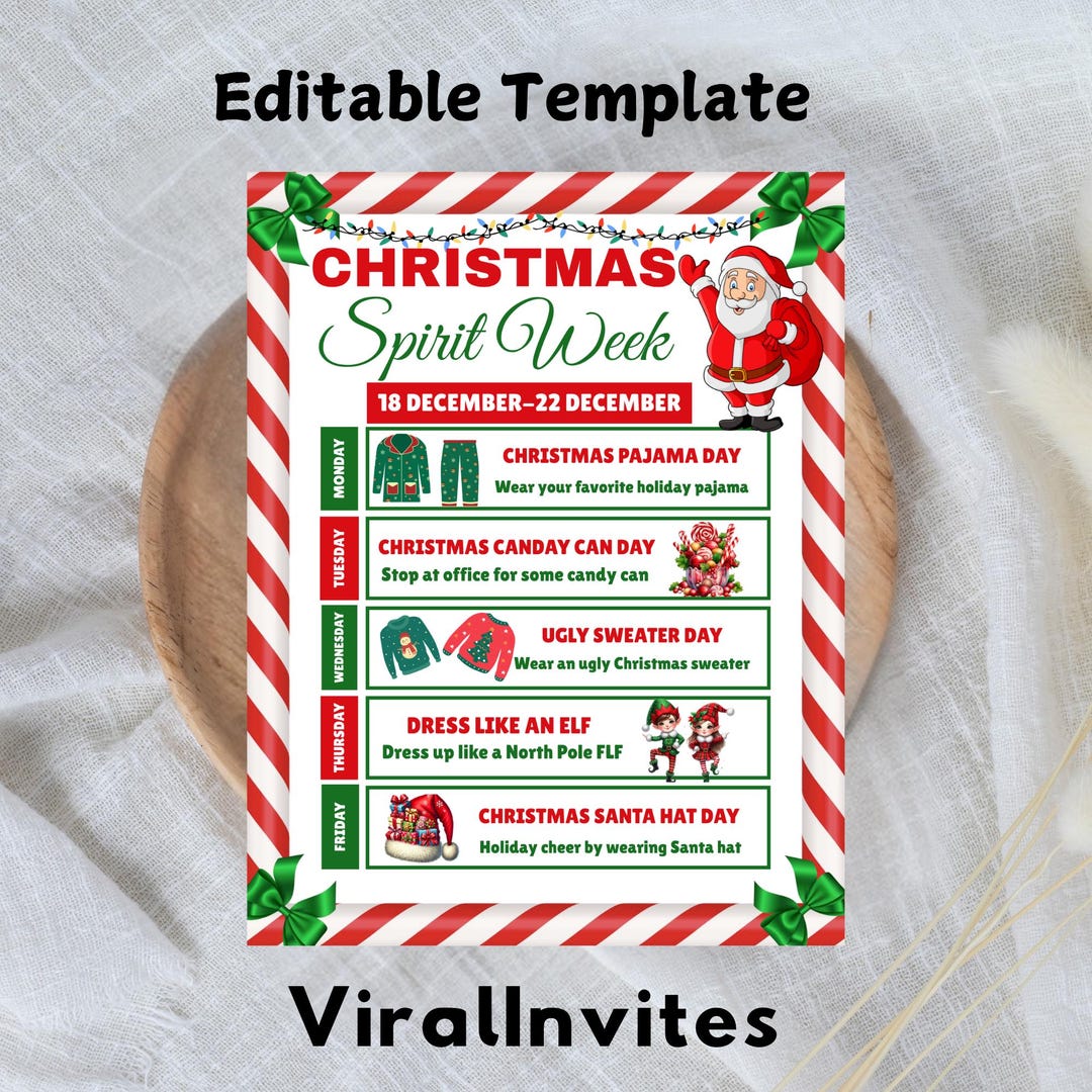 Editable Christmas Spirit Week Flyer | School Holiday Dress-up Days ...