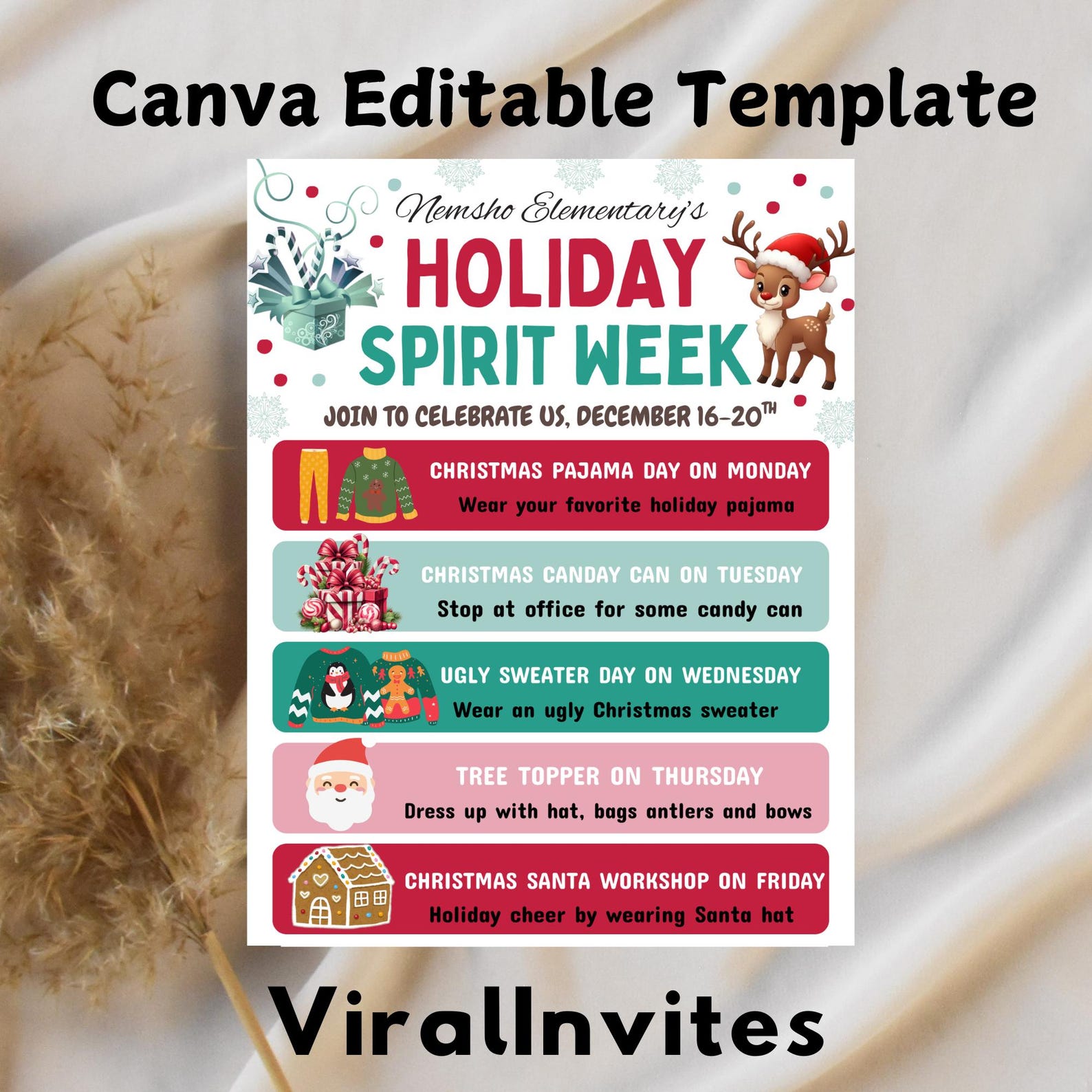 Editable School Holiday Spirit Week Flyer | Canva Template (digital ...