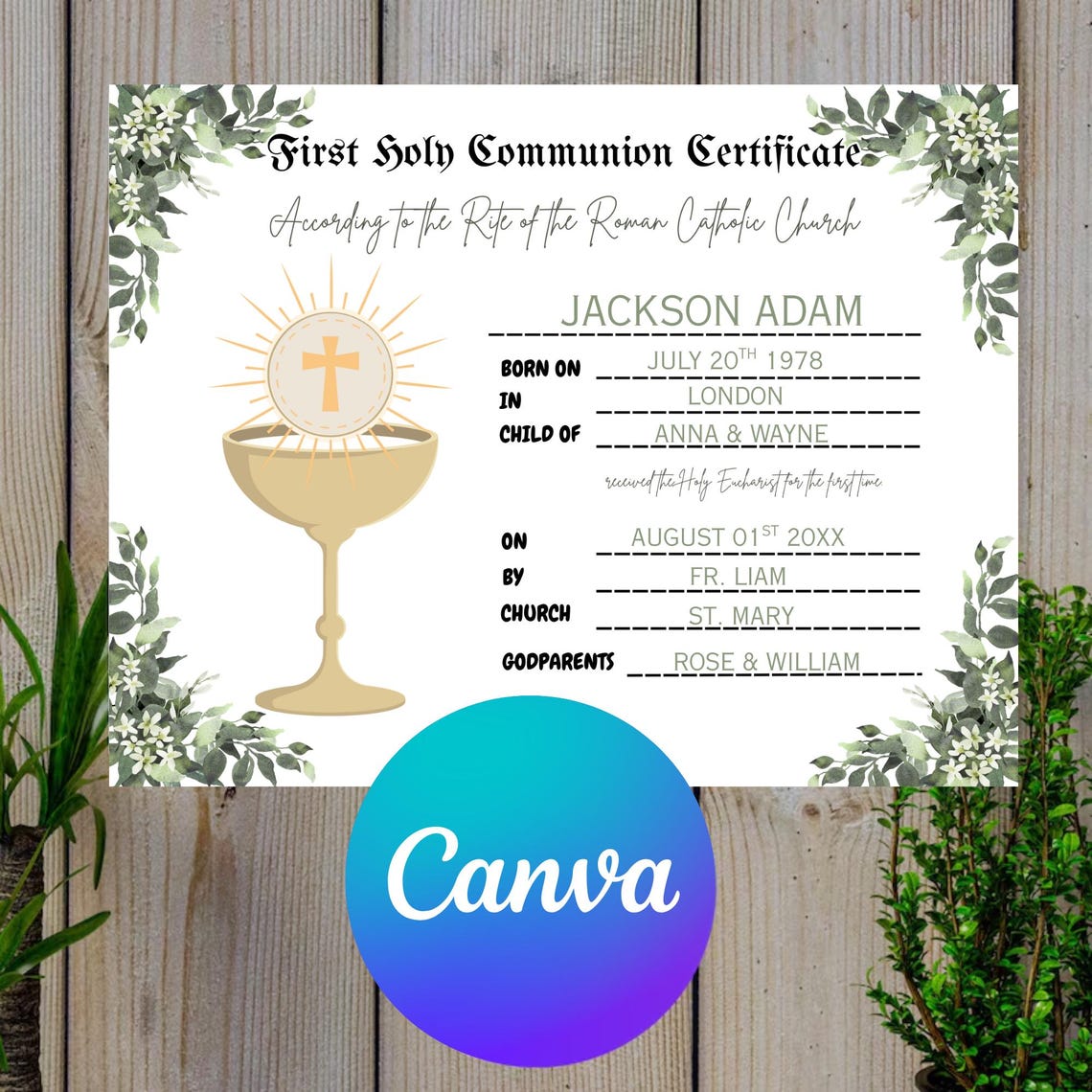 Editable OCIA Certificate Template: RCIA, First Communion (canva PDF ...