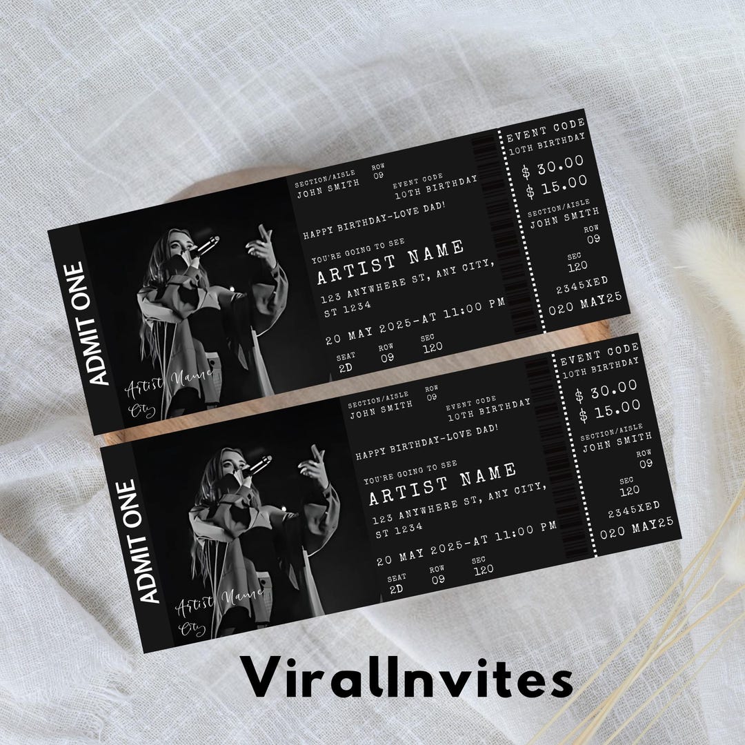Editable Concert Ticket Template, Custom Concert Ticket Gift, Concert ...