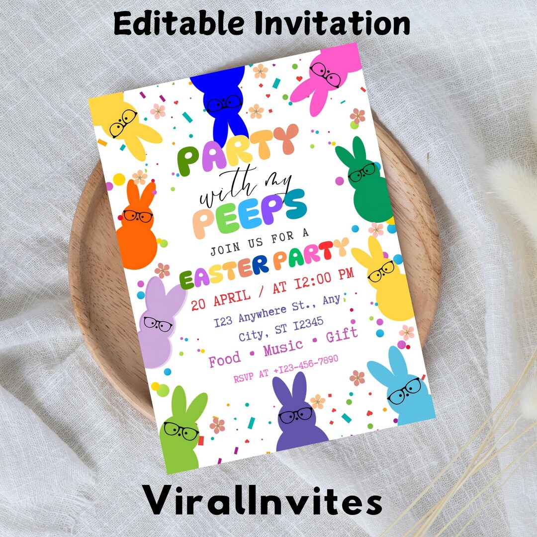 Editable Party With My Peeps Easter Party Invitation, Happy Rabbit ...