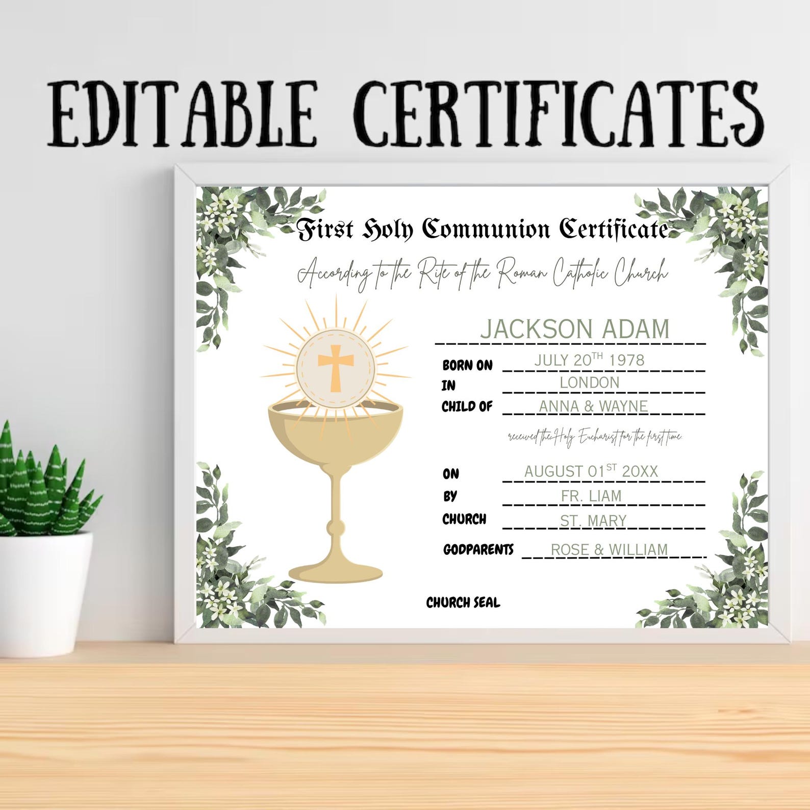 Editable OCIA Certificate Template: RCIA, First Communion (canva PDF ...