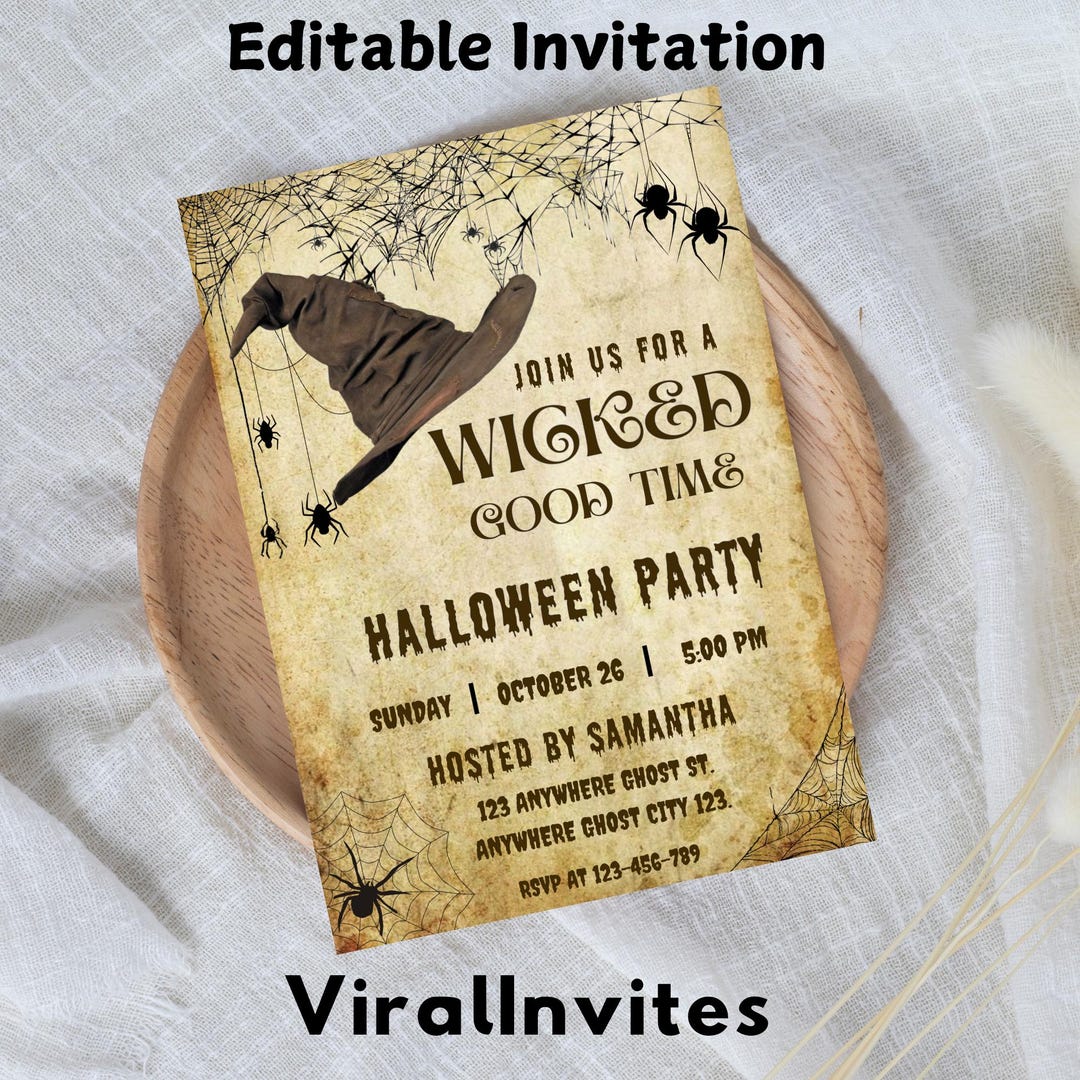 Editable Wicked Good Time Adult Halloween Party Invitation Template ...