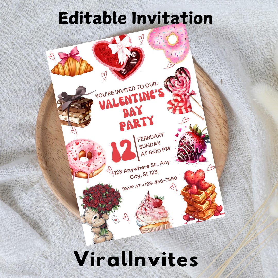 Editable Valentine's Day Party Invitation Template (digital Download ...