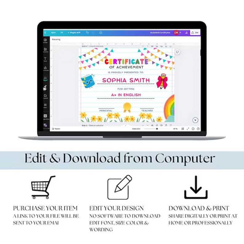 Kids Award Certificate, Editable PDF, Certificate of Achievement ...