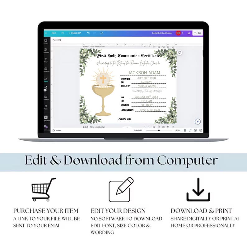 Editable OCIA Certificate Template: RCIA, First Communion (canva PDF ...