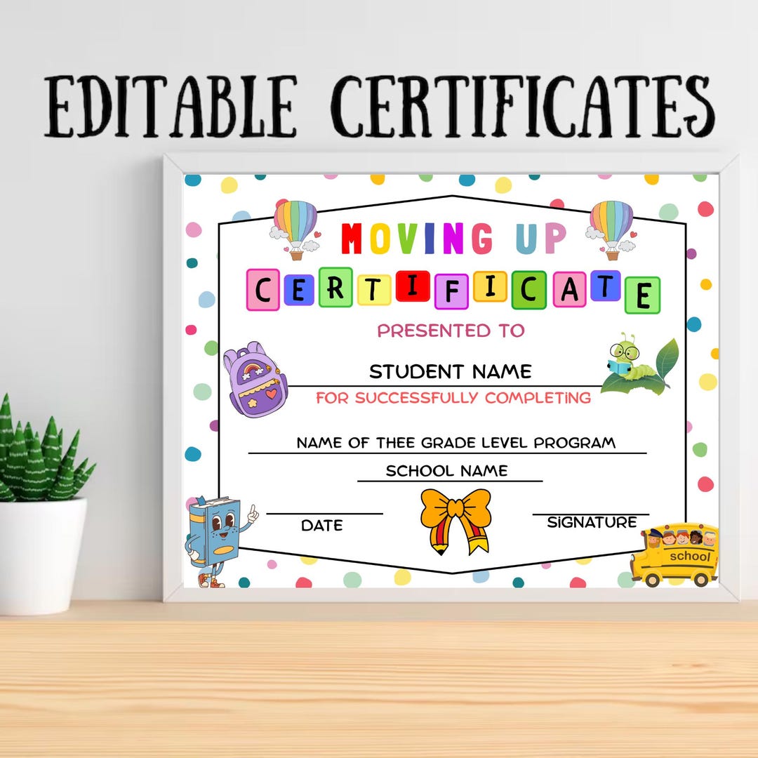 Editable Moving up Certificate, Preschool Graduation Certificate ...