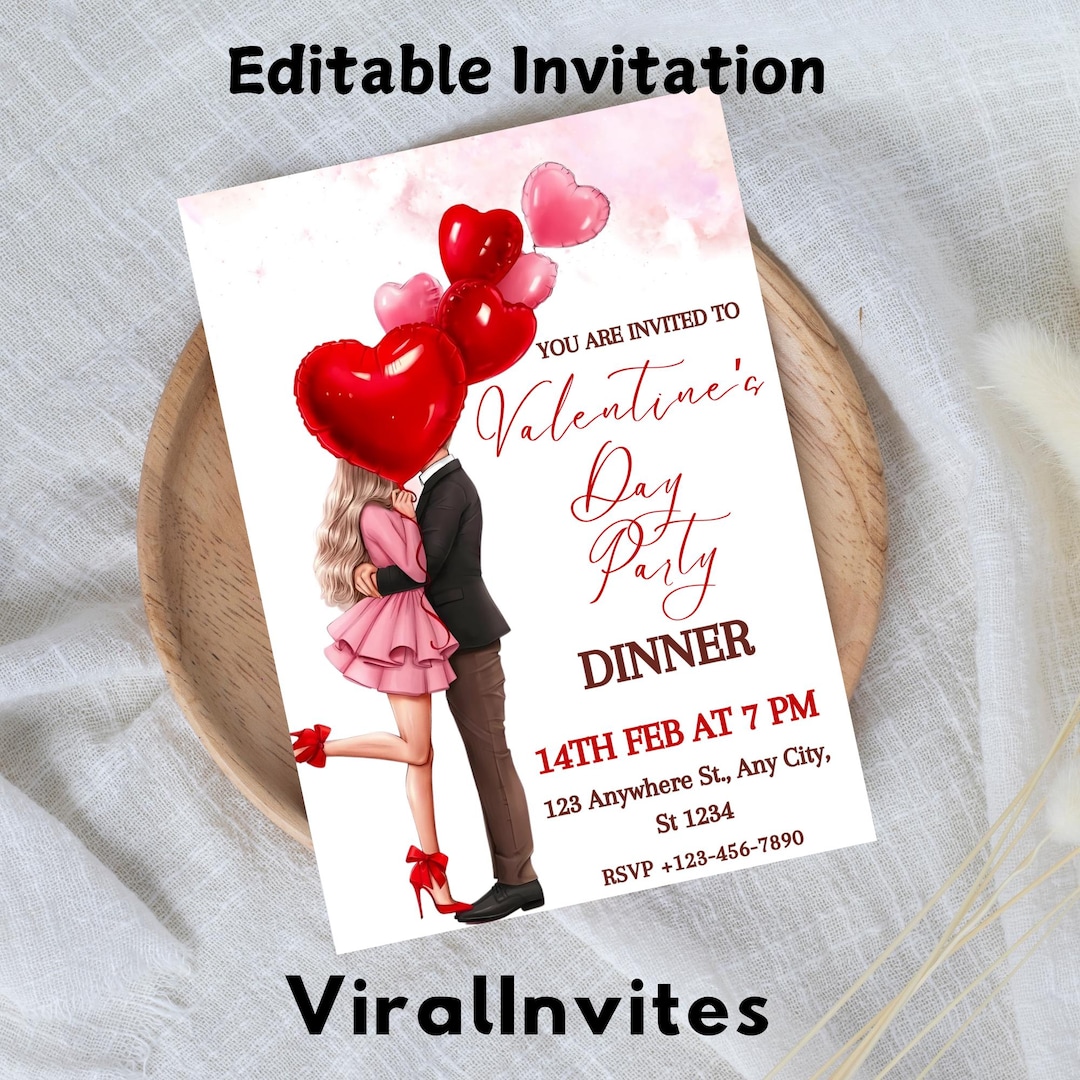 Valentine Couple Invitation, Valentine Eve Invitation, Red Valentine ...