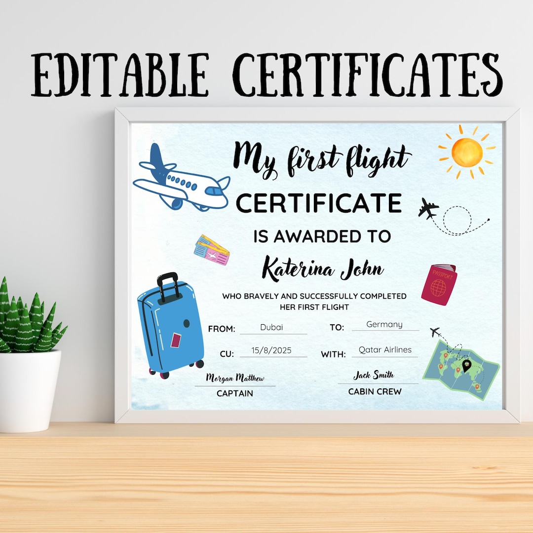 My First Flight Certificate, Kids Certificate, Editable Certificate ...
