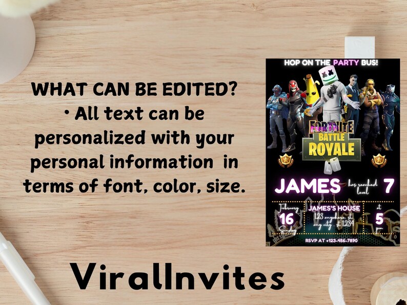 Fortnight Birthday Invitation Card Print, Birthday Flyer, Level Up ...