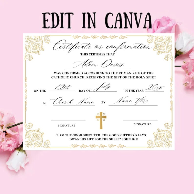 Editable Catholic Confirmation Certificate Template: Custom Church ...