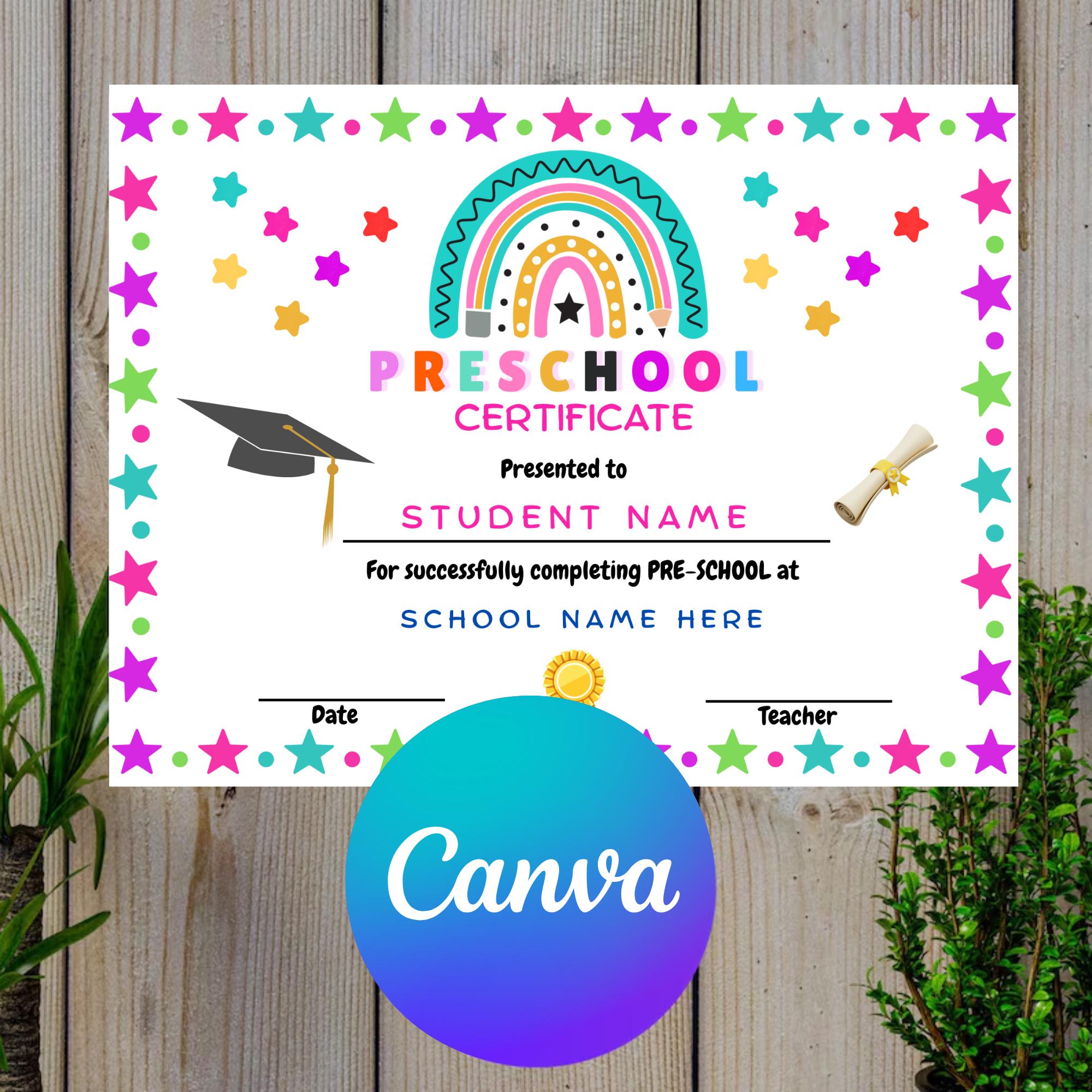 Printable Pre-k Graduation Certificate Diploma: Editable Canva Template ...