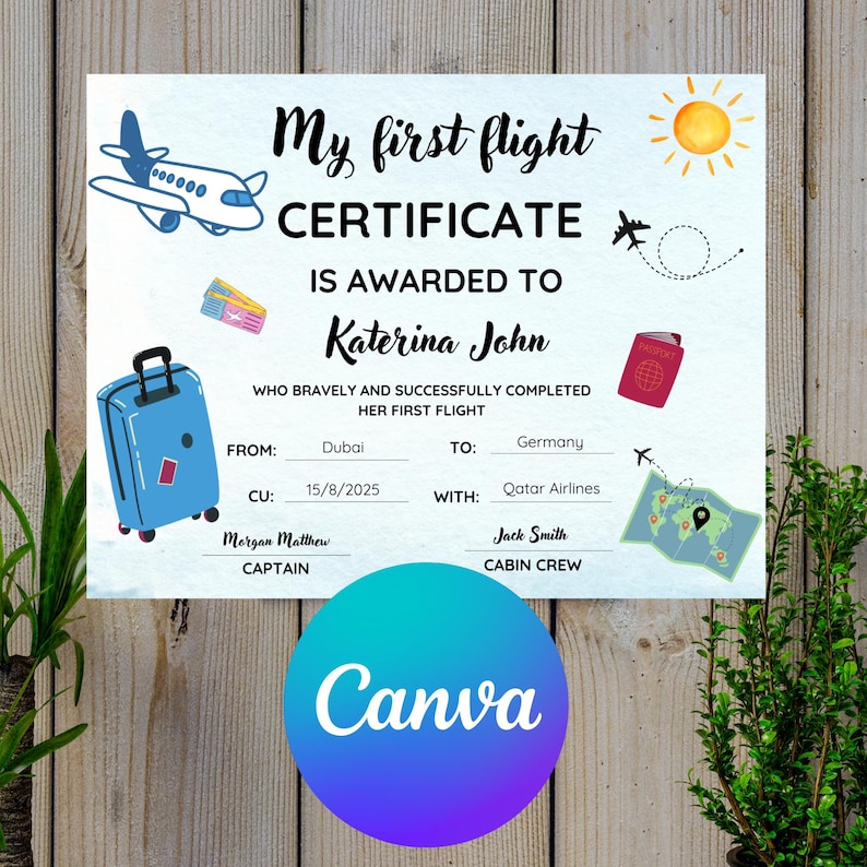 My First Flight Certificate, Kids Certificate, Editable Certificate ...