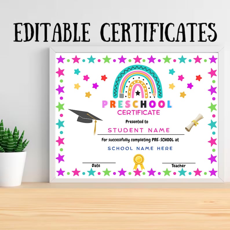 Printable Pre-k Graduation Certificate Diploma: Editable Canva Template ...
