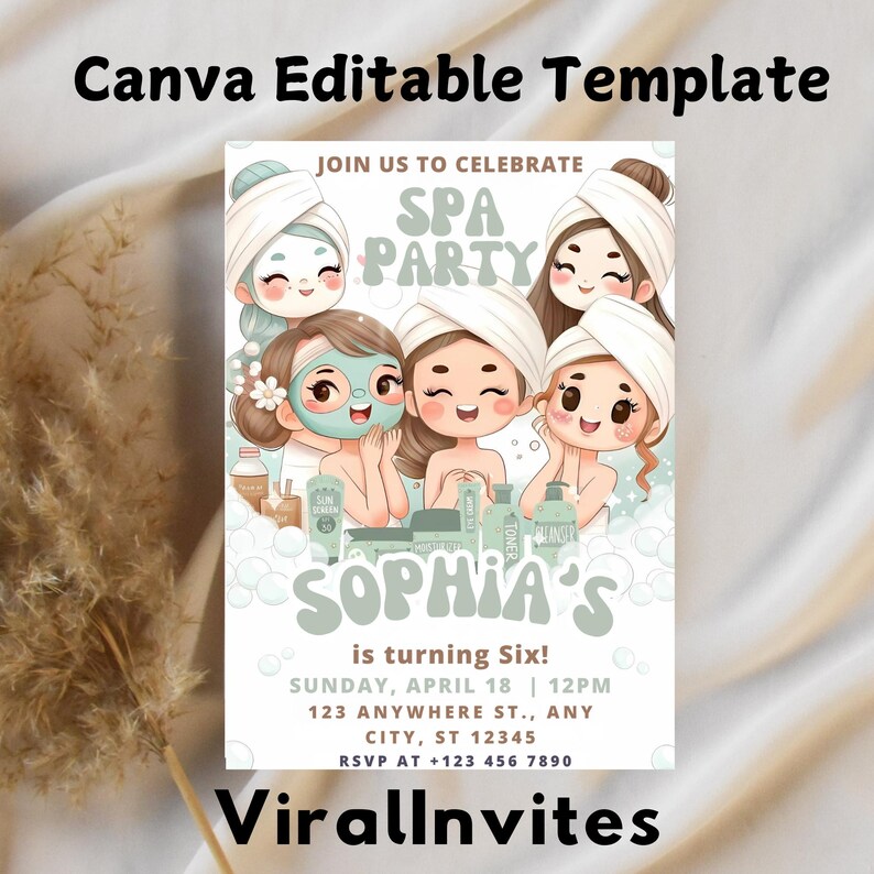 Girl Party Spa Party Invitation, Spa Girls Birthday Invitation, Tween ...