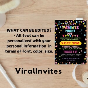 Editable Parents Night Out Flyer Printable PTO PTA Church Community ...