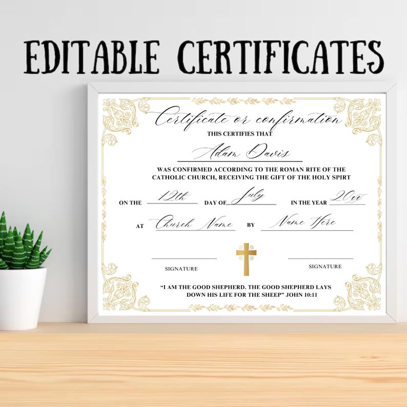 Editable Certificate of Confirmation, Religious Catholic Confirmation Certificate, Sacrament of ...