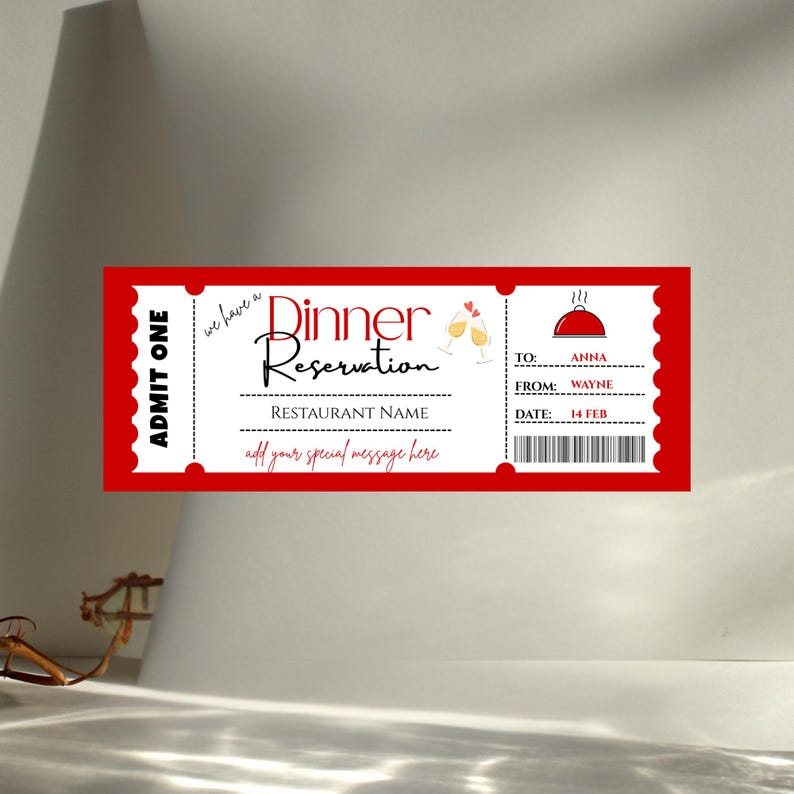 Valentine Dinner Date Gift Voucher, Editable Dinner Reservation Coupon ...