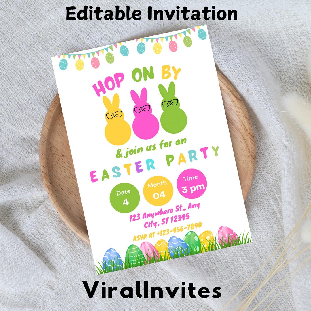 Peeps Easter Party Invitation Template: Spring Bunny Invite (canva ...