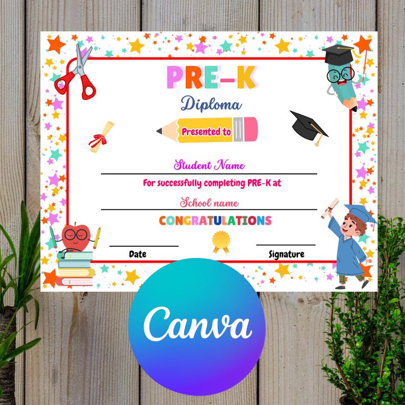 Pre-k Diploma With Photo, Pre-k Certificate, Prek Diploma, Pre-k ...