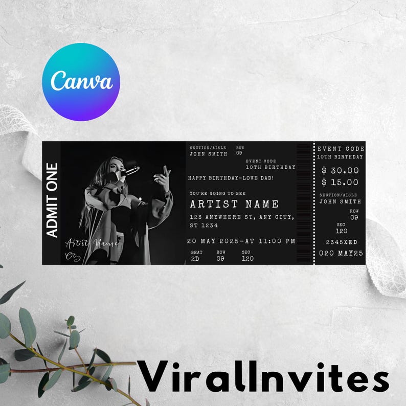 Custom Concert Ticket Template: DIY Event Gift (canva Editable) - Etsy