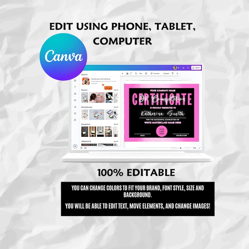 Editable Certificate of Completion Template: Canva Design (US Letter ...