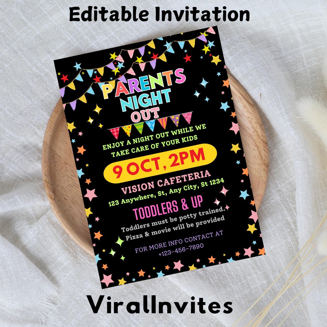 Editable Parents Night Out Flyer Printable PTO PTA Church Community ...