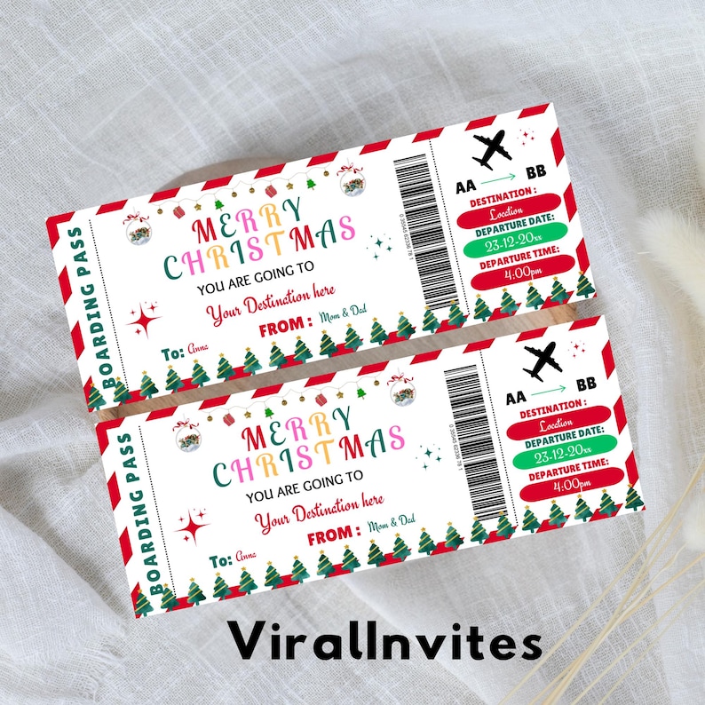 Editable Christmas Boarding Pass | Canva Template, Printable Plane ...