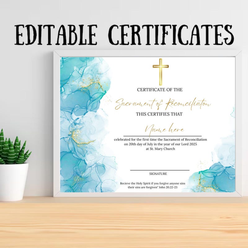 First Reconciliation Certificates Printable - Etsy