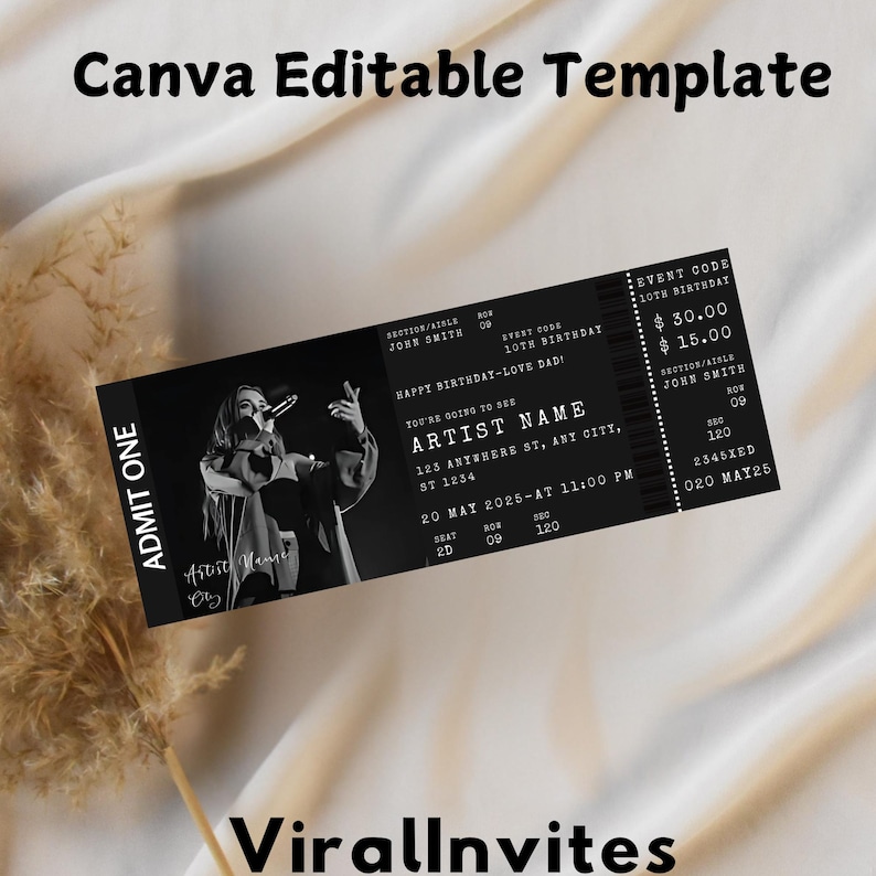 Custom Concert Ticket Template: DIY Event Gift (canva Editable) - Etsy