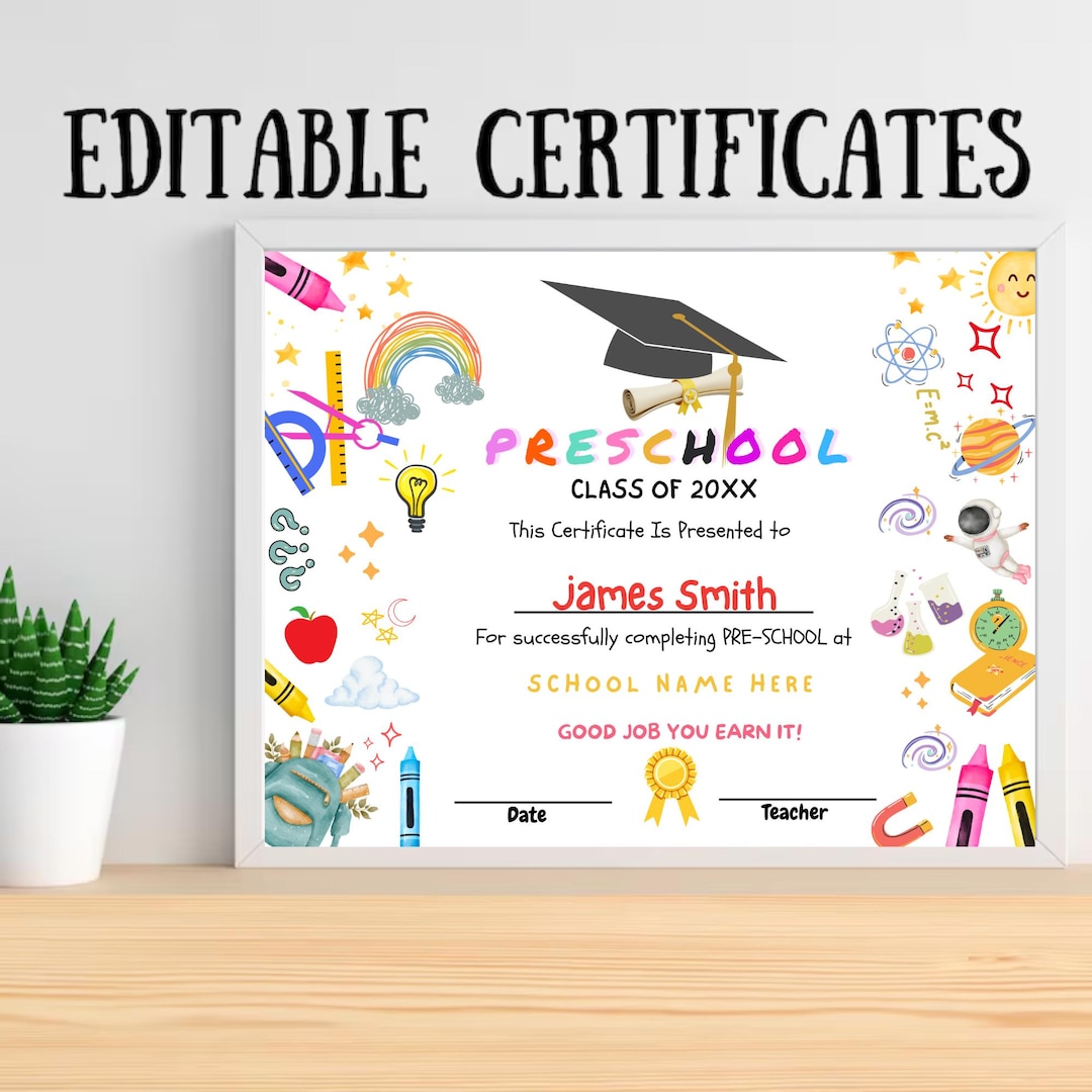 Editable Preschool Graduation Certificate Template: Pre-k Diploma ...