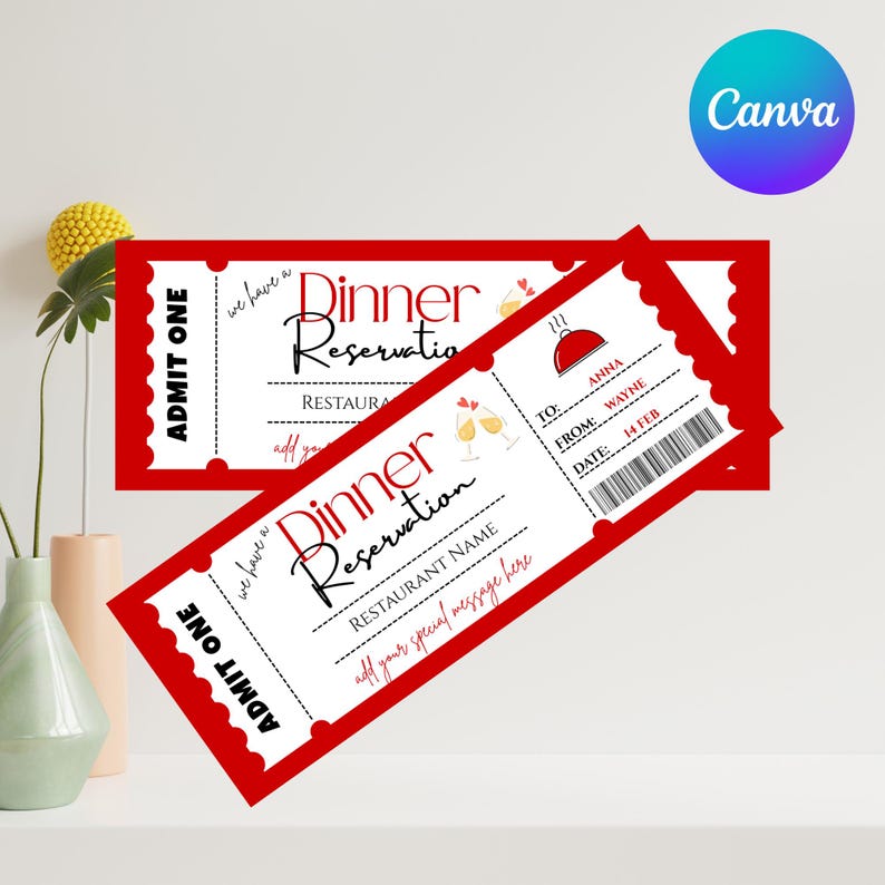 Valentine Dinner Date Gift Voucher, Editable Dinner Reservation Coupon ...
