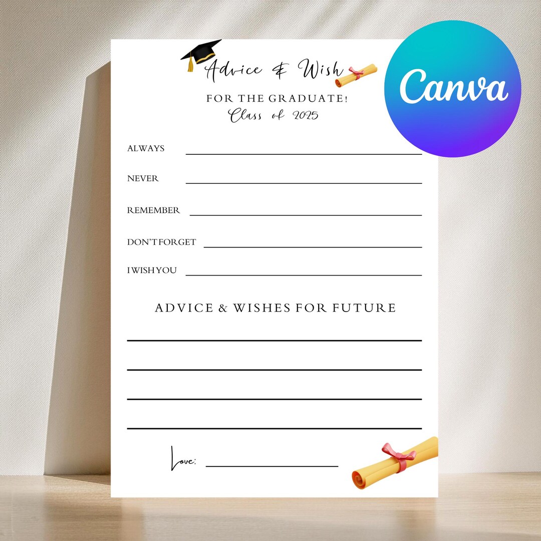 Graduation Advice & Wishes Card: Modern Minimalist Party Game (canva ...