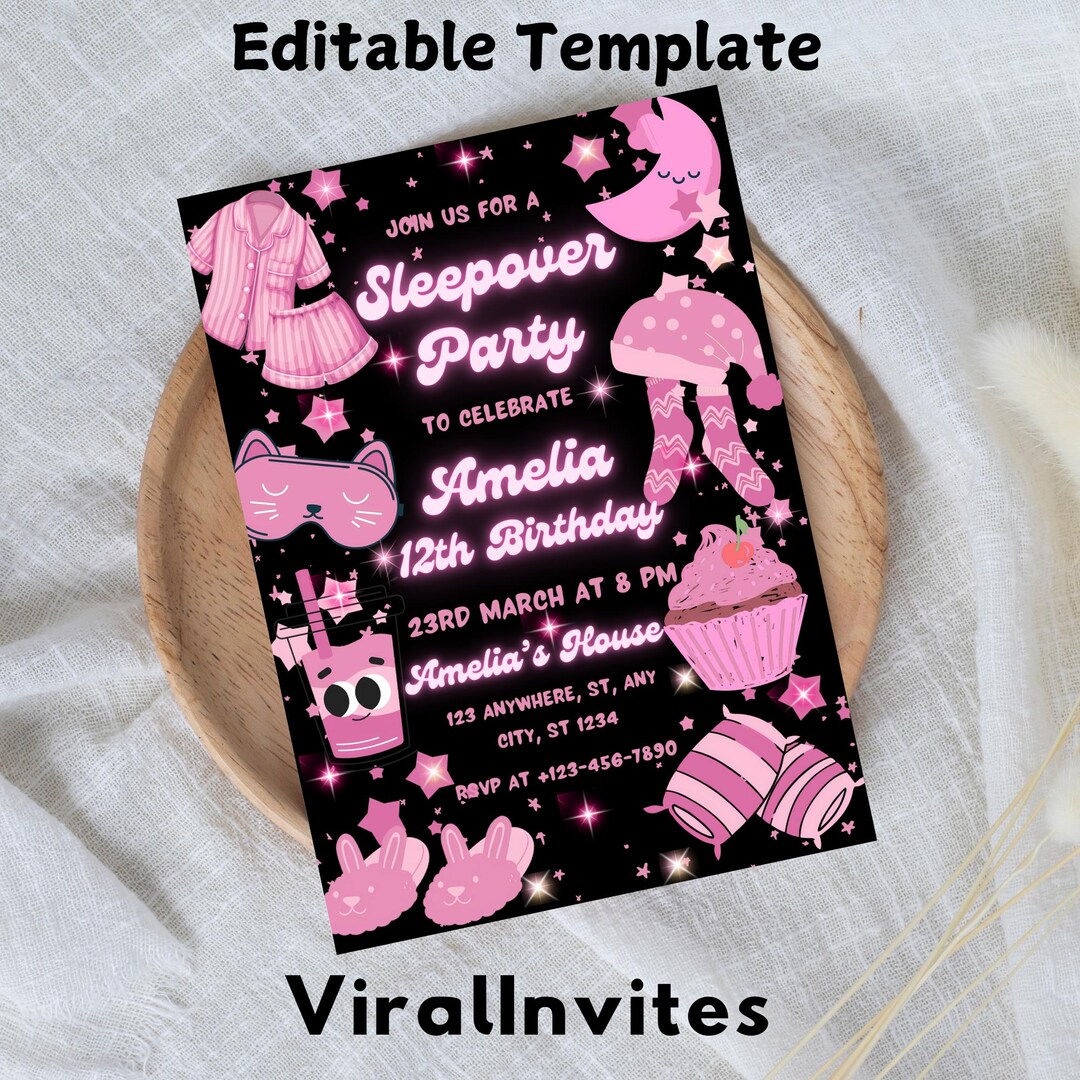 Sleepover Birthday Minimalist Invitation, Sleepover Birthday Invitation ...