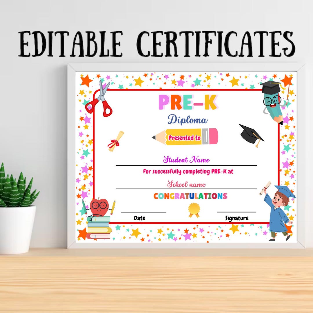 Customizable Pre-k Diploma Template With Photo (canva Editable, Digital ...